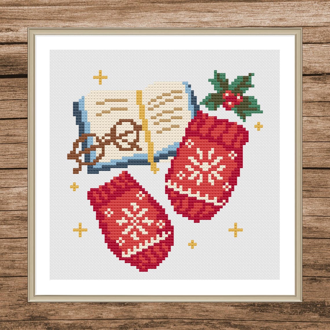 Cozy Reading Mittens Cross Stitch Pattern | Embroidery PDF Download ...
