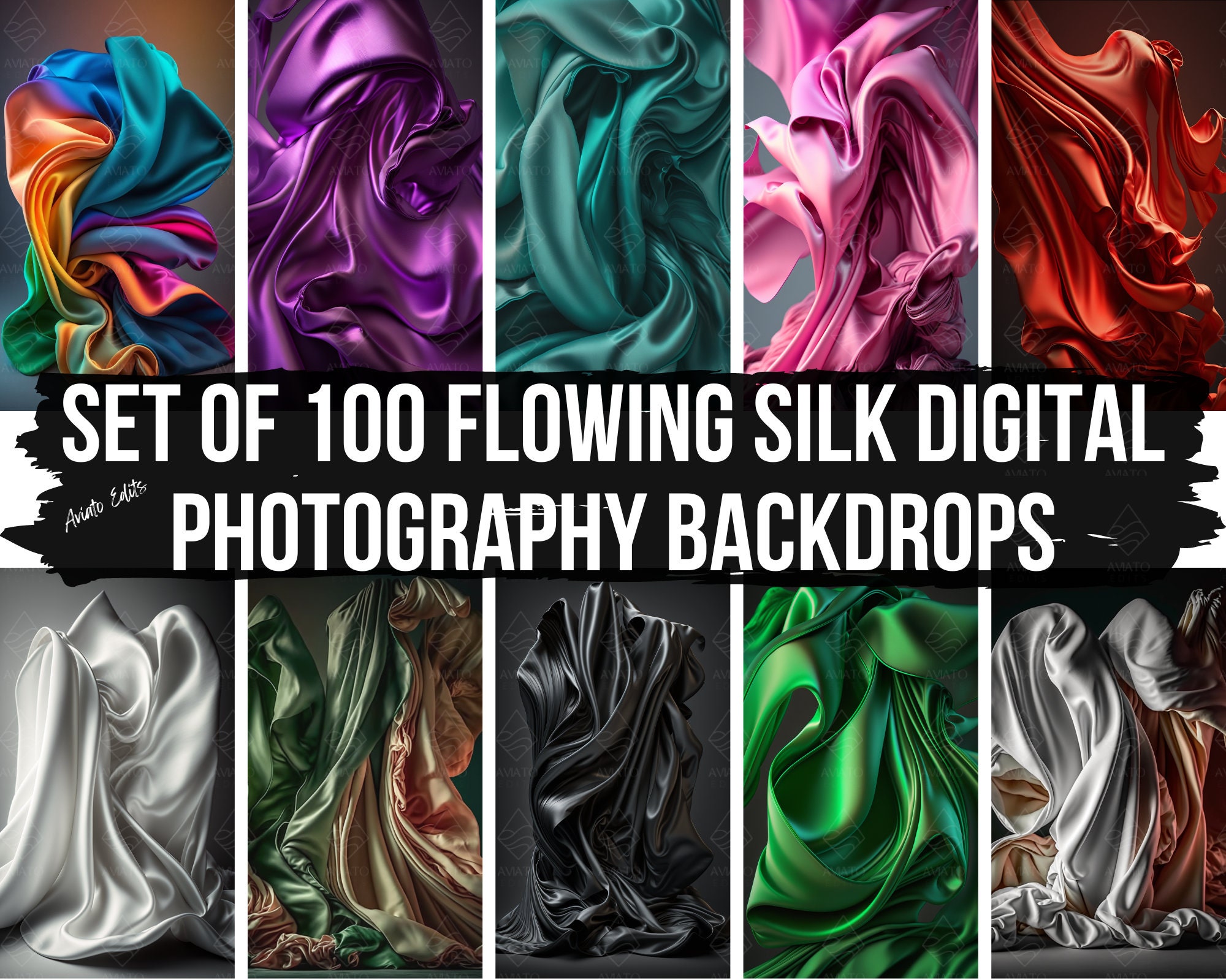 100 Flowing Silk Digital Backdrops: Colored Fabric Backgrounds ...