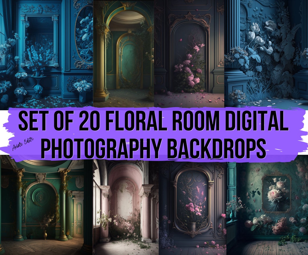 Set of 20 Floral Room Digital Backdrops: Maternity Overlays, Studio ...