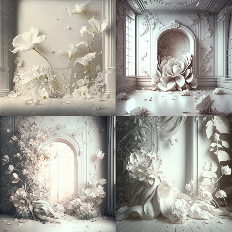 30x Digital Backdrops: White Floral Room Backgrounds, Maternity ...