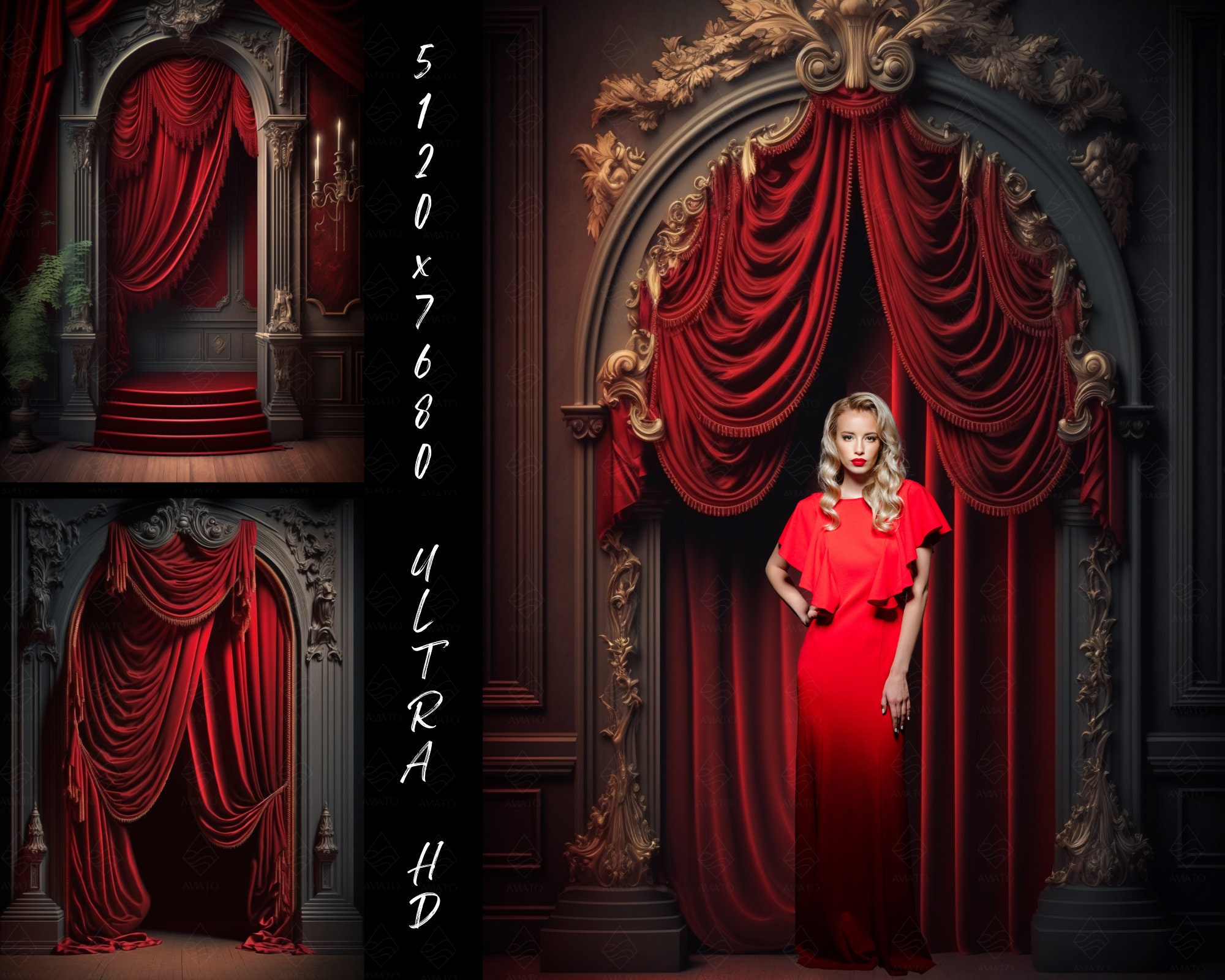 12x Maternity Backdrop Overlays for Photoshop Composites - Red Curtain ...