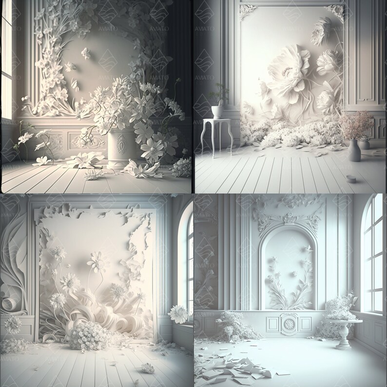 30x Digital Backdrops: White Floral Room Backgrounds, Maternity ...