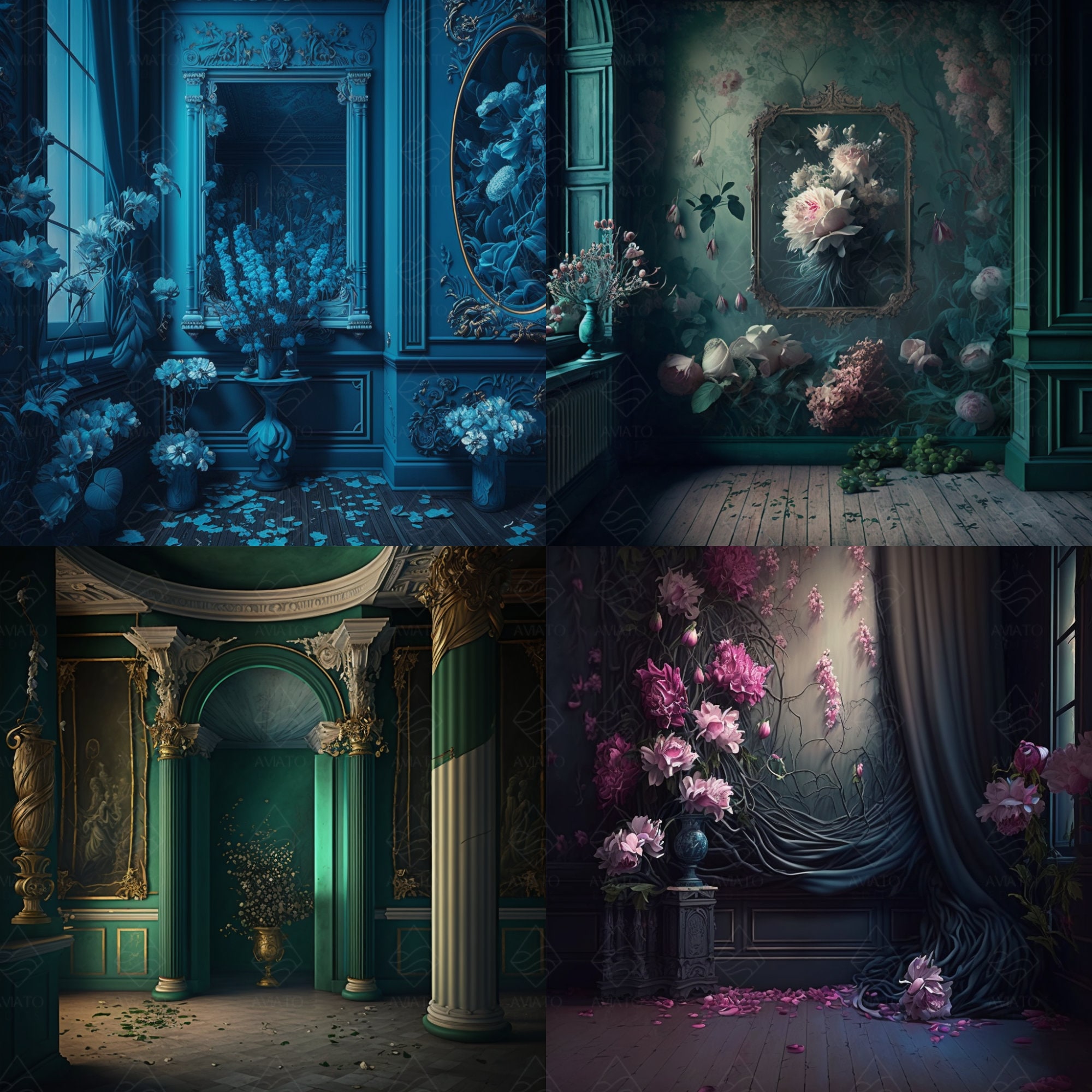 Set of 20 Floral Room Digital Backdrops: Maternity Overlays, Studio ...