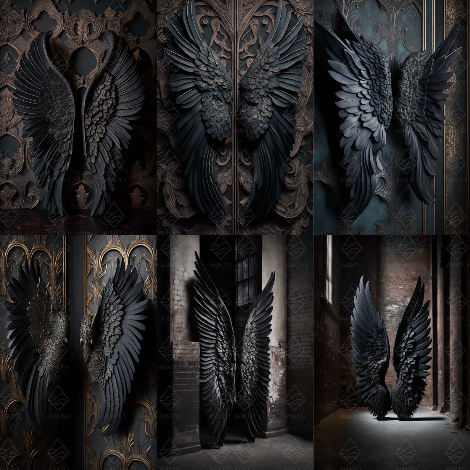 30 Digital Dark Black Angel Wing Backdrops: Photo Backgrounds ...