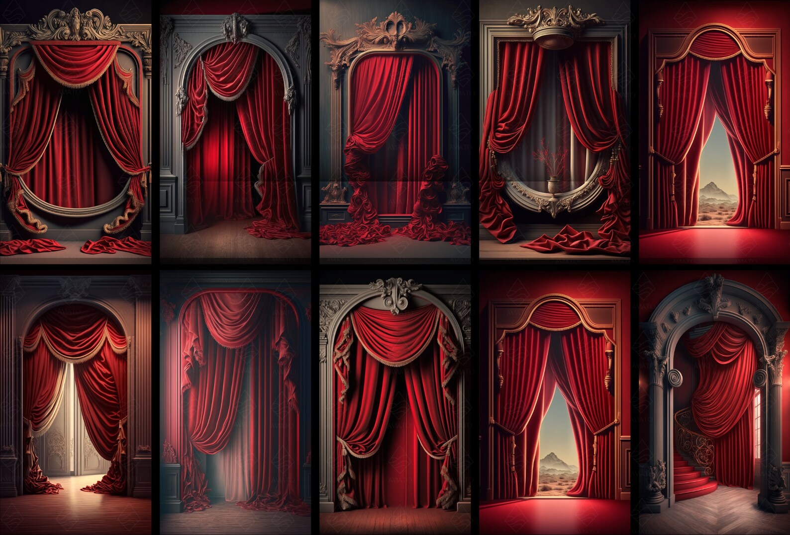 12x Maternity Backdrop Overlays for Photoshop Composites - Red Curtain ...