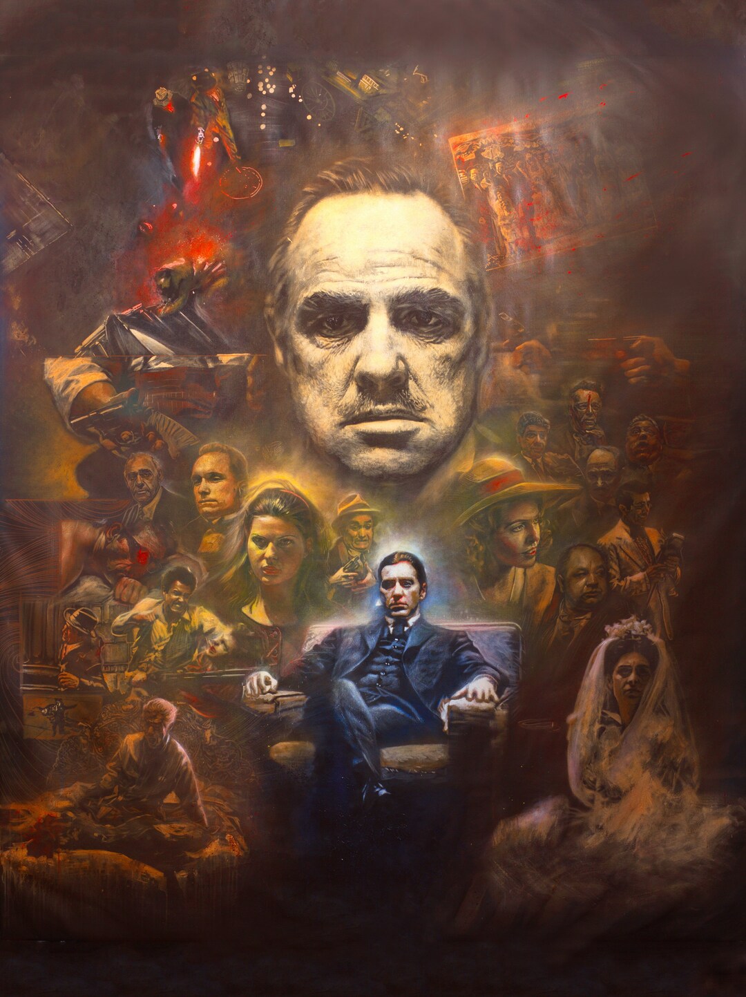 The Godfather Marlon Brando, Al Pacino Original Large Art Painting - Etsy
