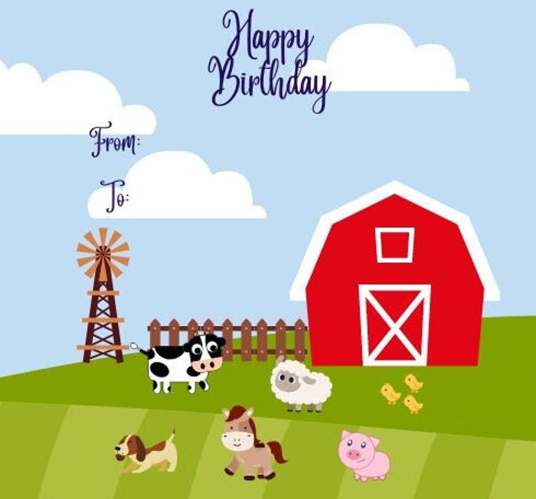 Printable Birthday Card - Farm Animals for Kids. - Etsy