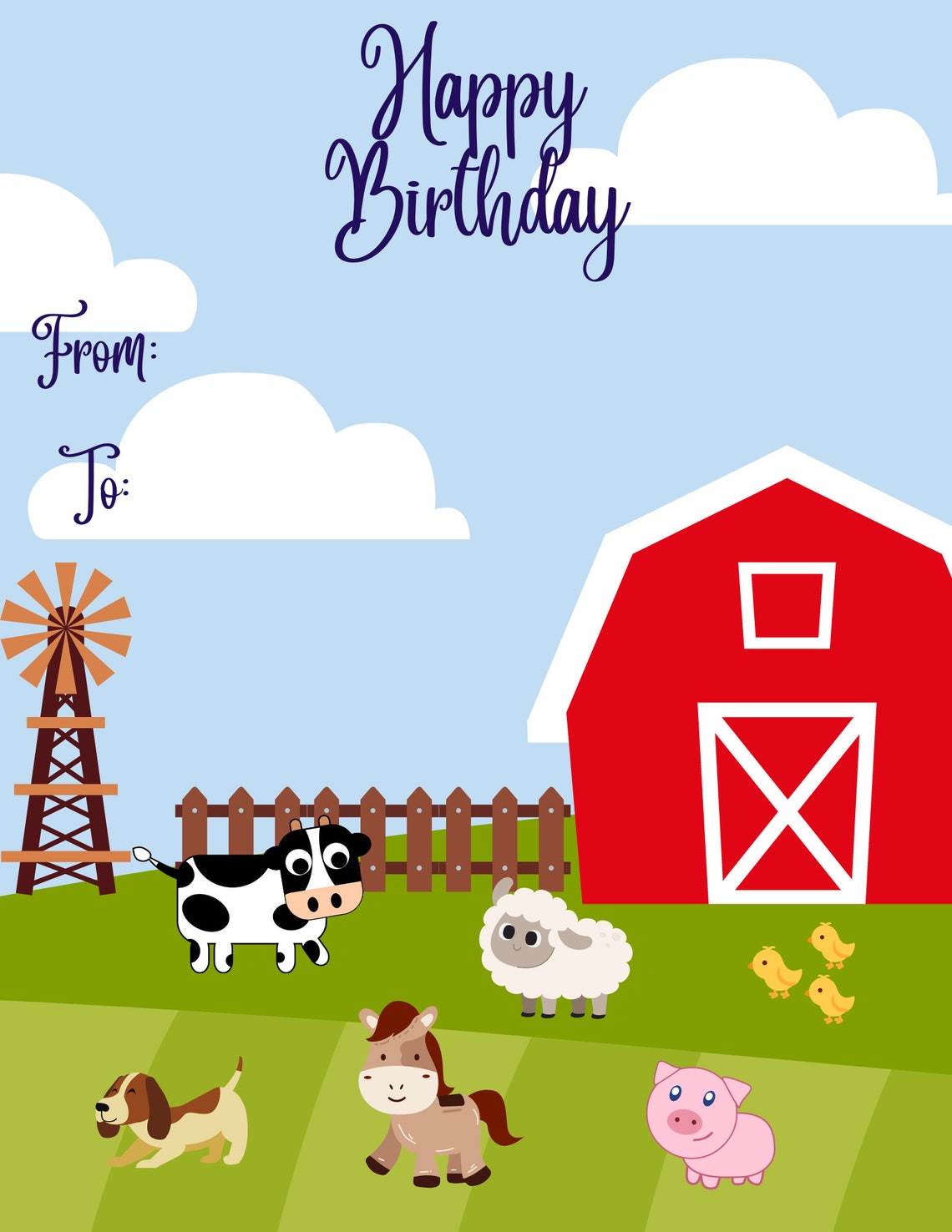 Printable Birthday Card - Farm Animals for Kids. - Etsy