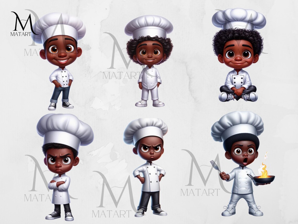 Black Boys Chef Clipart: Kids Cooking Illustrations (PNG Digital ...