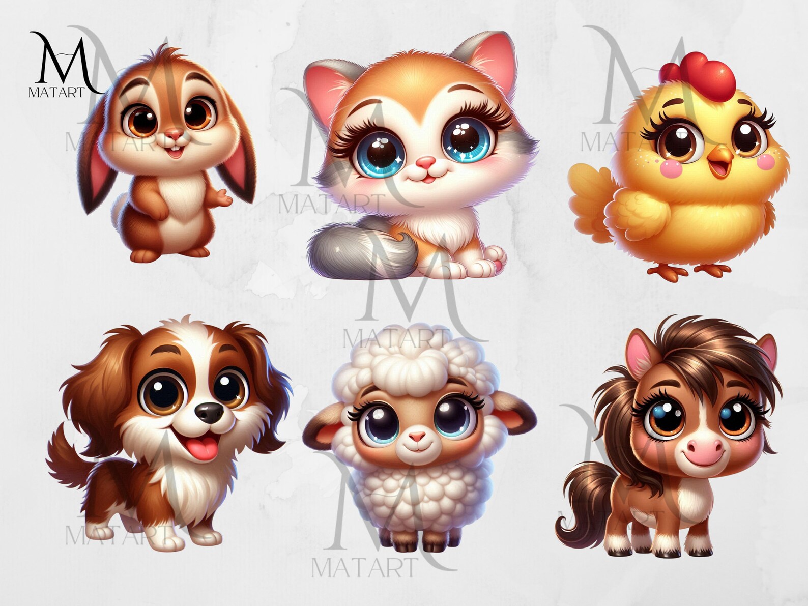 Cute Farm Animals Clipart Cartoon Style Animals Fairy Tale Kid Book ...