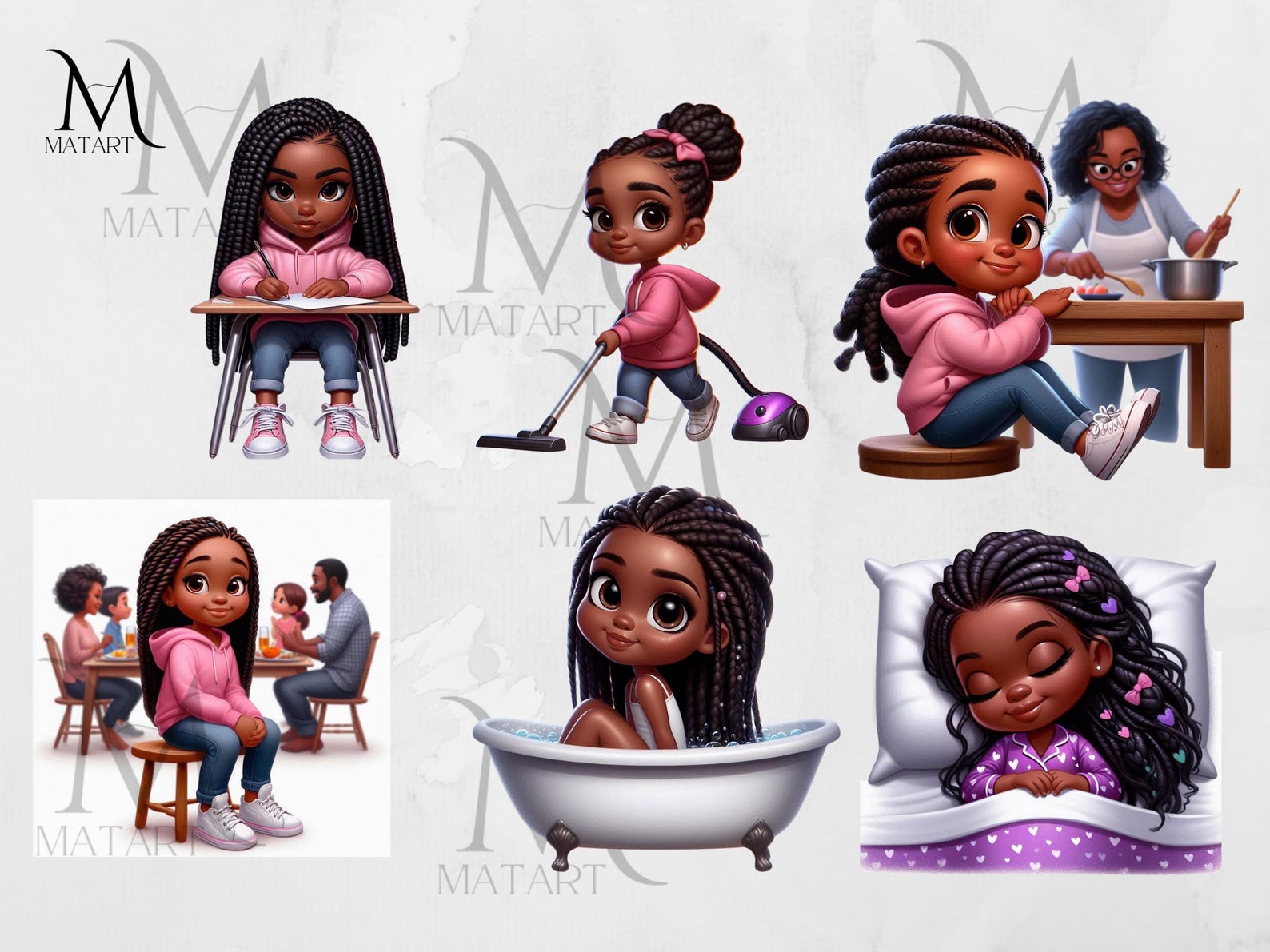 Every Day Routines, Kids Routine, Black Girl Clipart, Digital Clipart ...