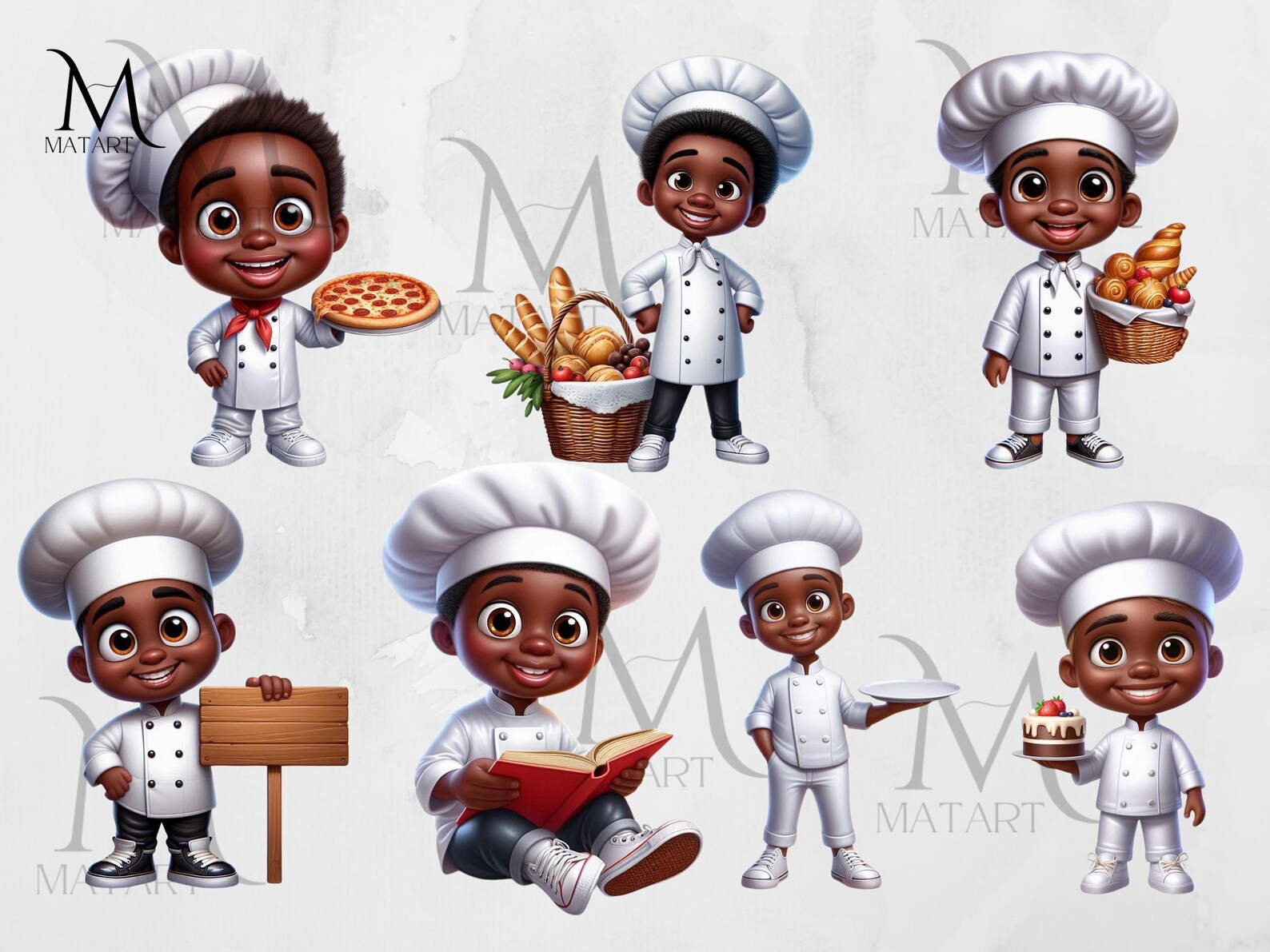 Black Boys Chef Clipart: Kids Cooking Illustrations (PNG Digital ...
