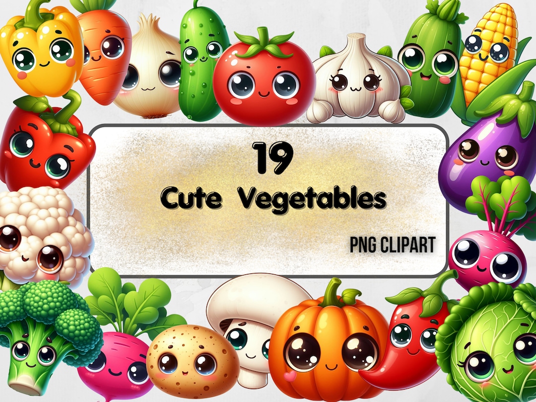 Cute Vegetables Clipart, Happy Food Clipart, Instant Download, Personal ...
