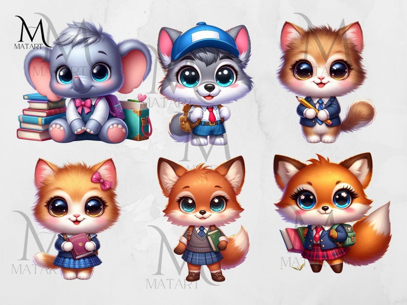 Cute Back to School Animals Clipart Bundle, Cute Animal PNG, Classroom ...