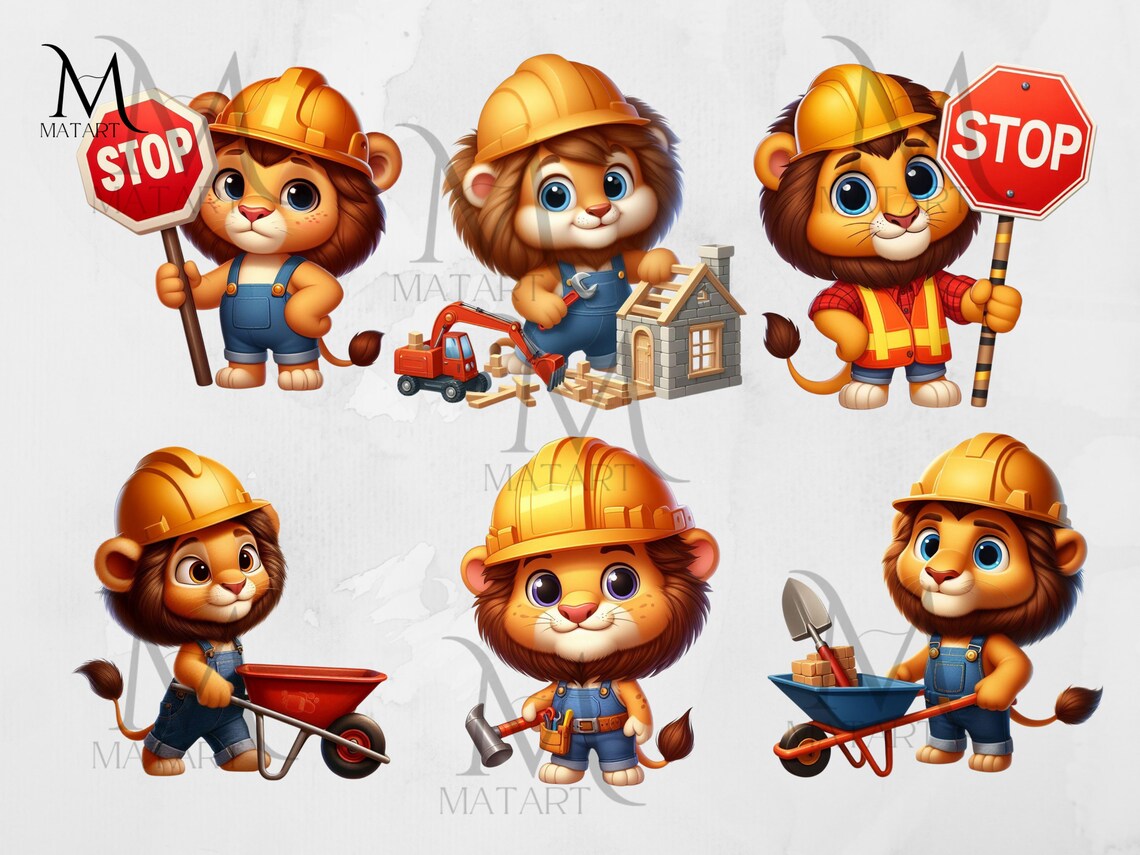 Little Lion, Lion Builder, Construction Trucks PNG, Cute Lion PNG ...