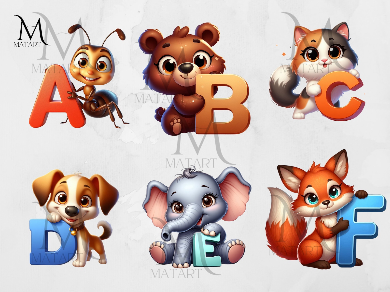 Cute Animal Alphabet Clipart Bundle Transparent PNG, Bundle Clipart ...