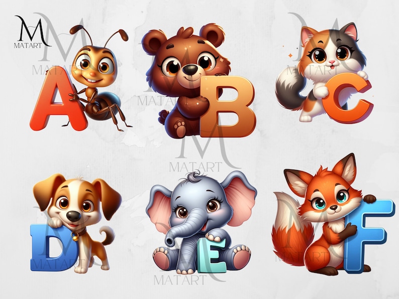 Cute Animal Alphabet Clipart Bundle Transparent PNG, Bundle Clipart ...