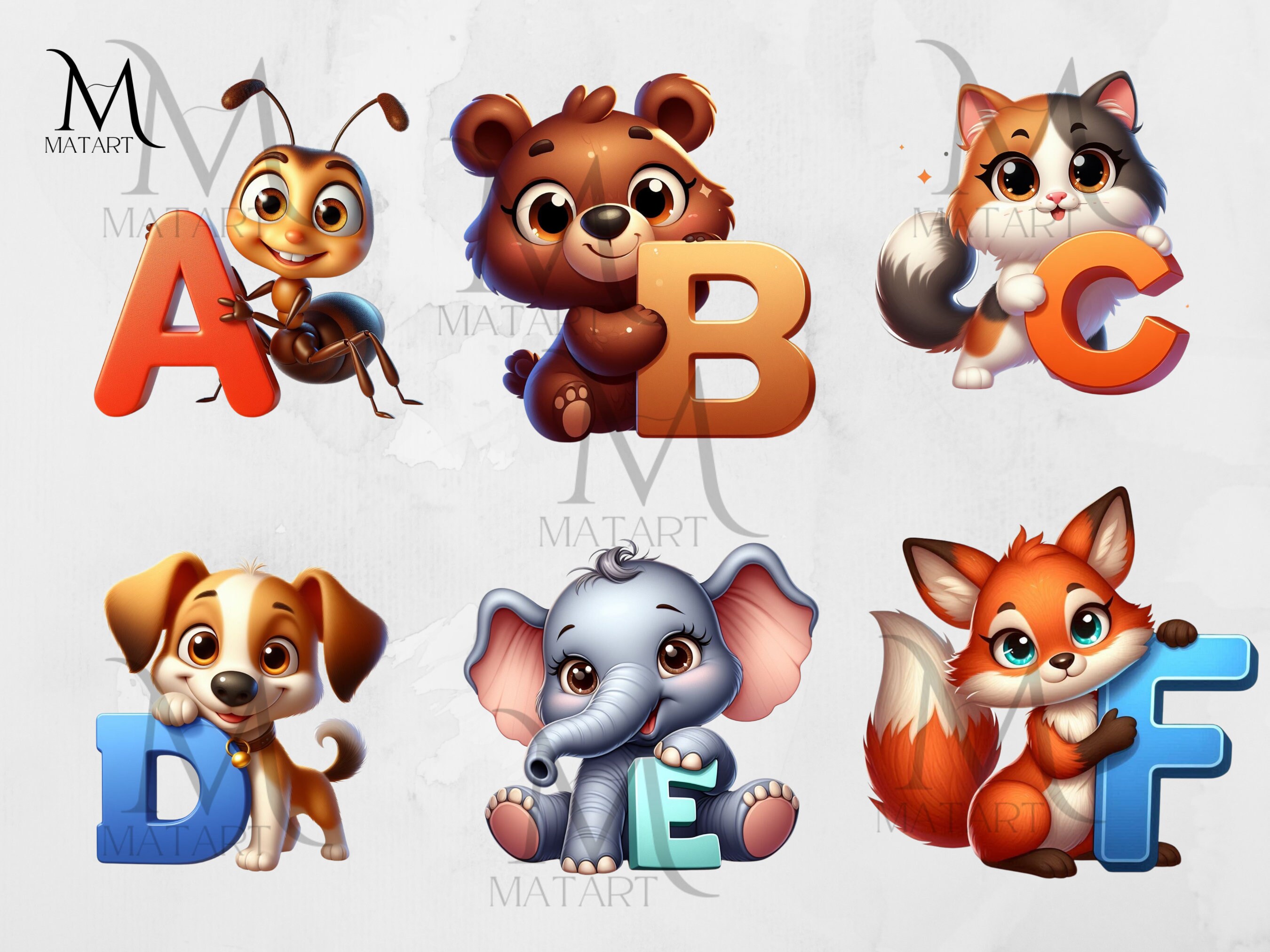 Cute Animal Alphabet Clipart Bundle Transparent PNG, Bundle Clipart ...