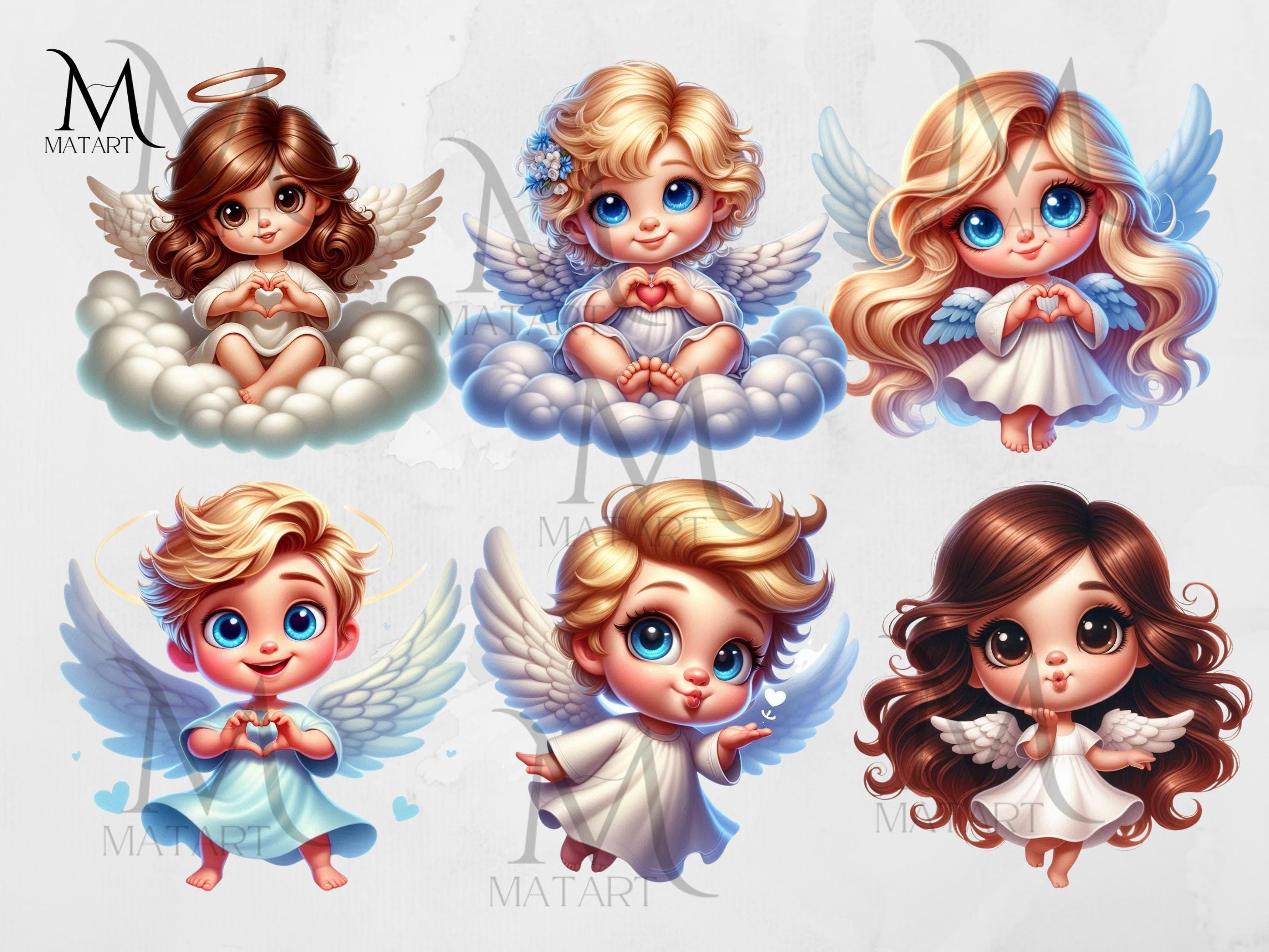 Cute Little Angels Clipart, Angels PNG, Adorable Angel Clipart Bundle ...