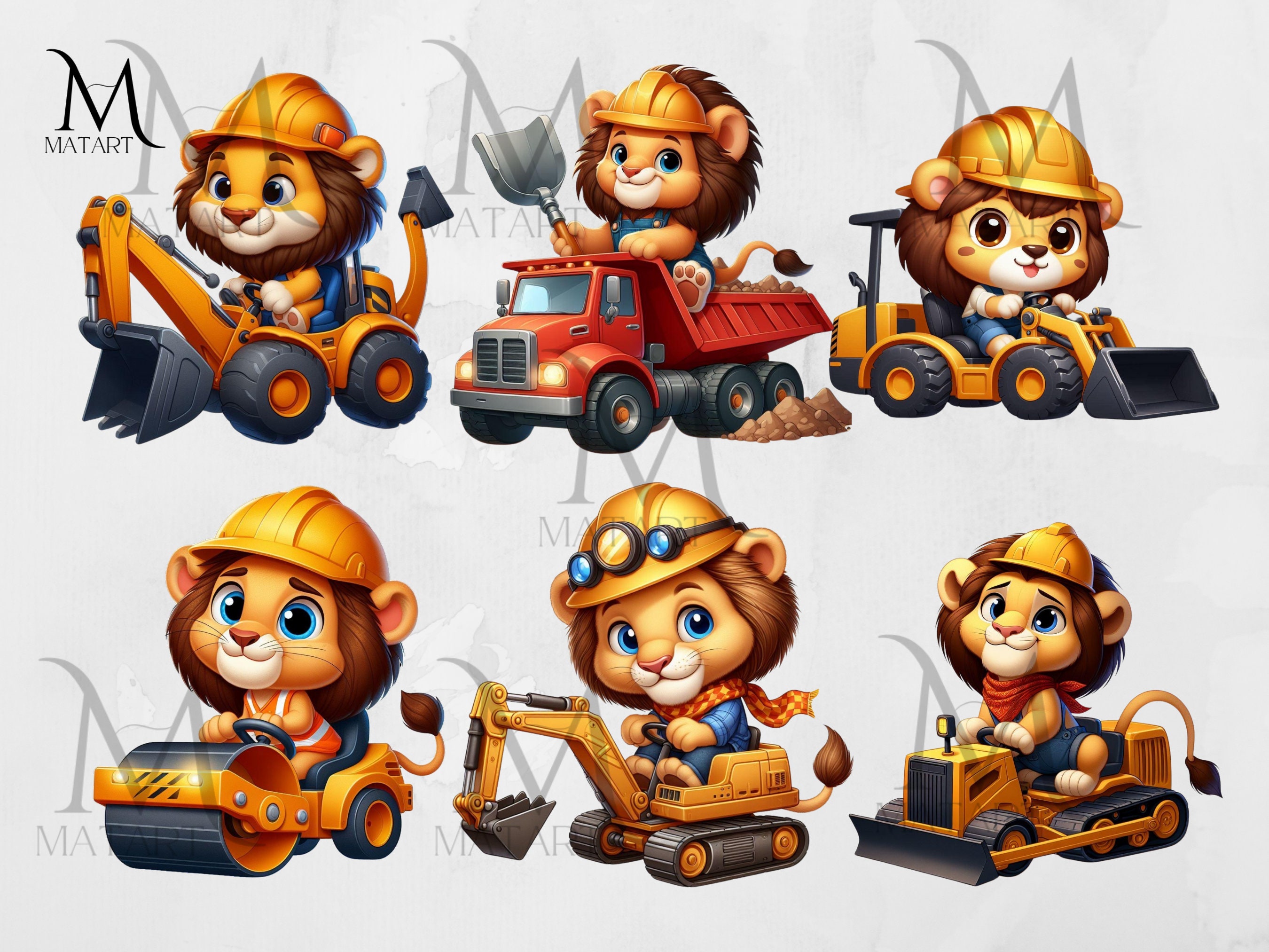 Little Lion, Lion Builder, Construction Trucks PNG, Cute Lion PNG ...