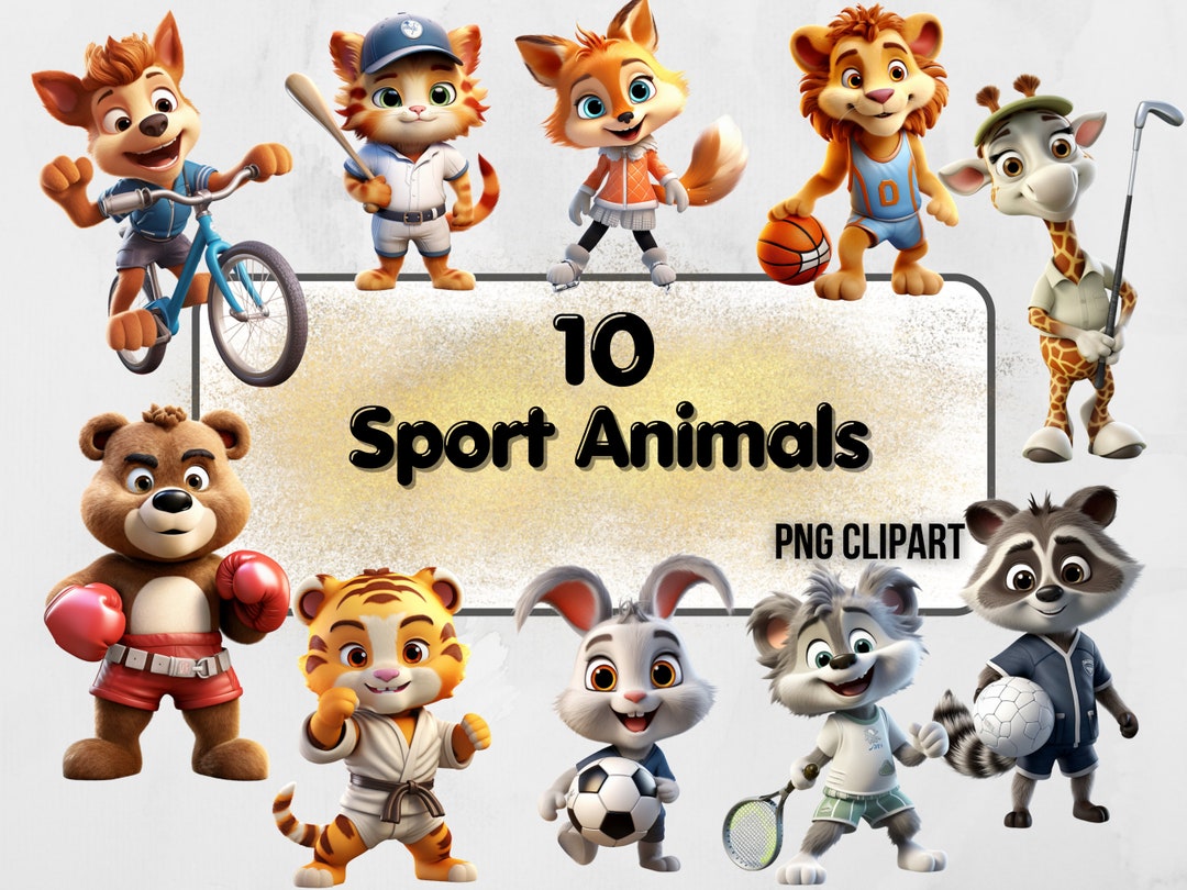 Animals Sport Clipart: Cartoon Nursery Graphics (PNG Transparent) - Etsy
