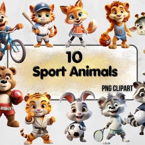 Animals Sport Clipart: Cartoon Nursery Graphics (PNG Transparent) - Etsy