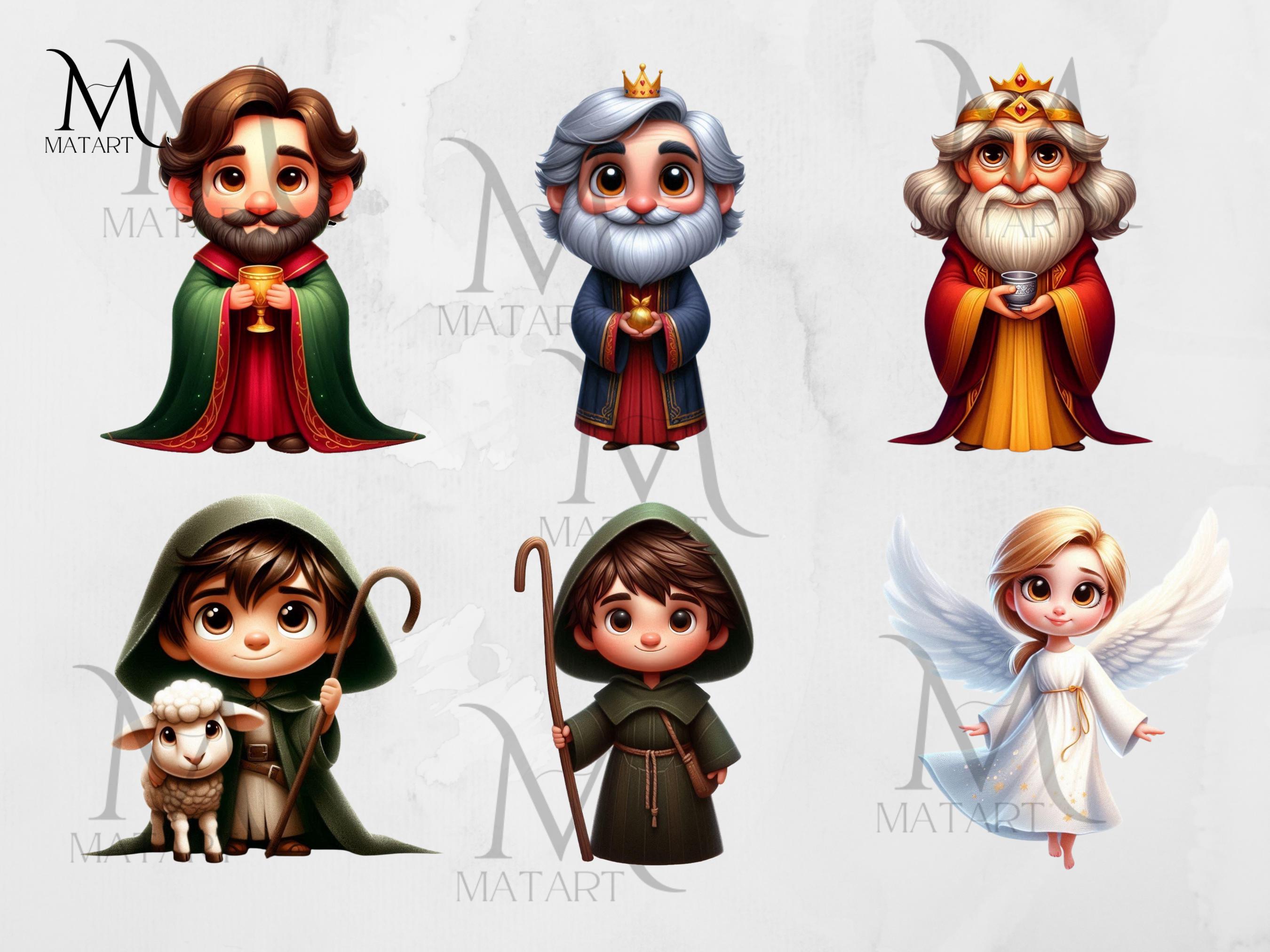 Cute Nativity Scene Clipart, Jesus Birth Illustration, Three Kings ...