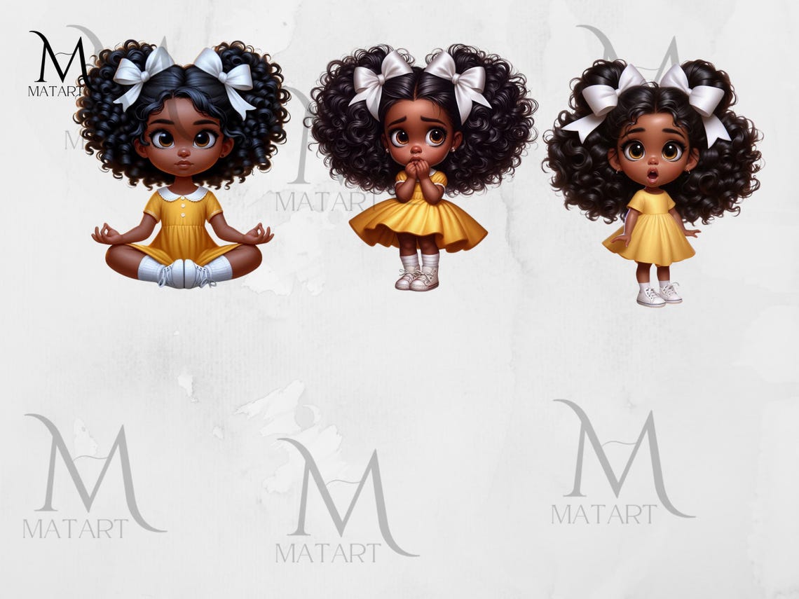 Black Girl Emotions PNG Clipart: African Kids Illustrations (digital ...