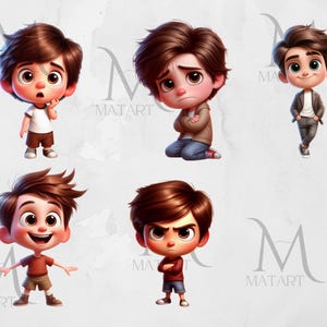 Cute Kids Emotions PNG Clipart Set. Cartoon Boy With Different Facial ...