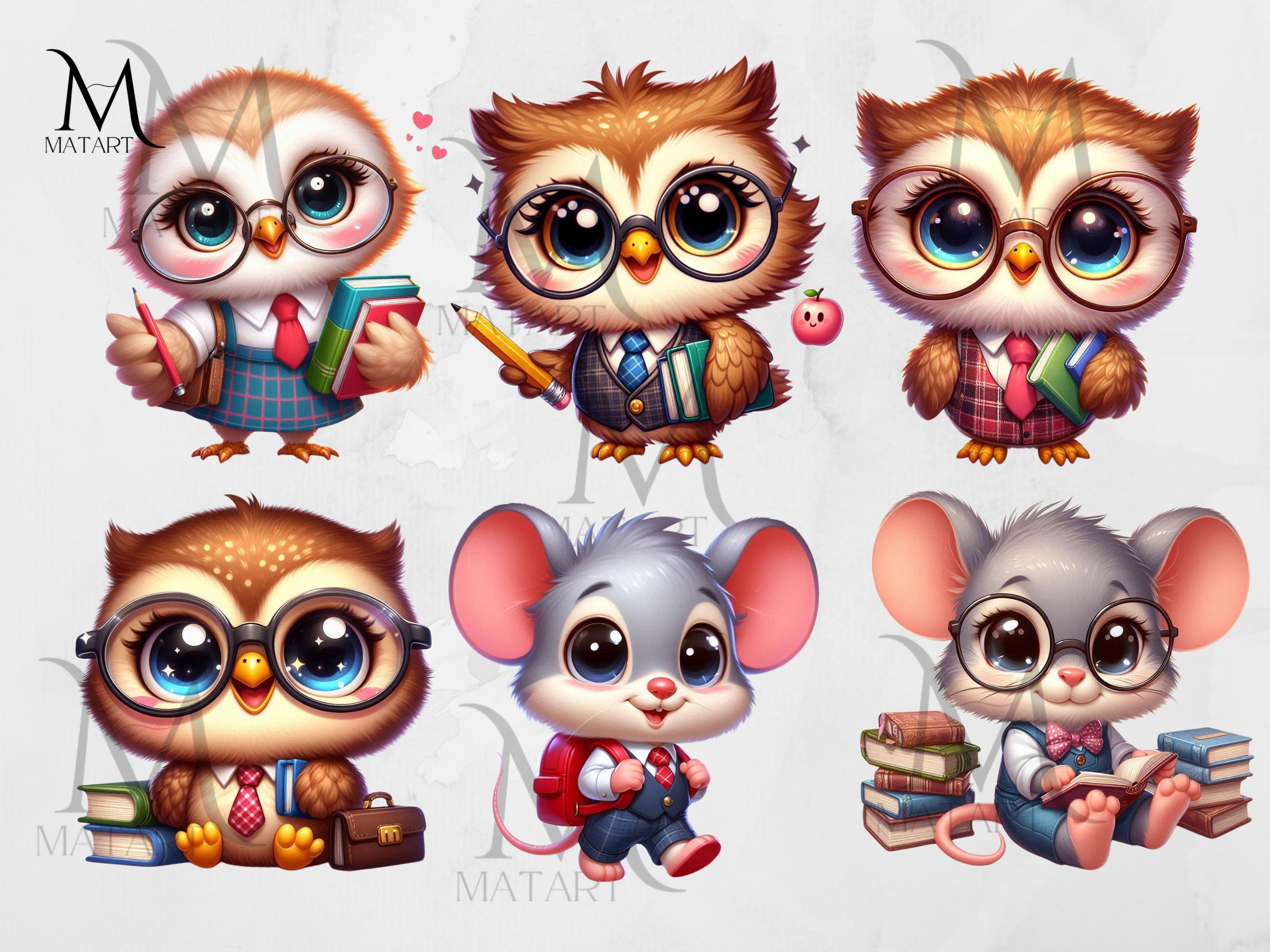 Cute Back to School Animals Clipart Bundle, Cute Animal PNG, Classroom ...
