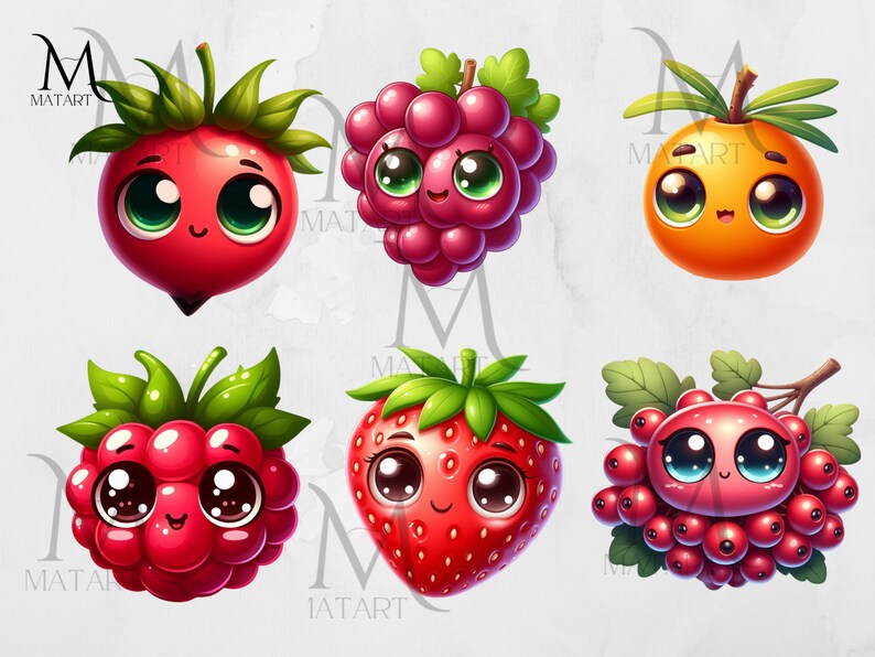 Cute Berries Clipart, Happy Food Clipart, Instant Download, Personal ...