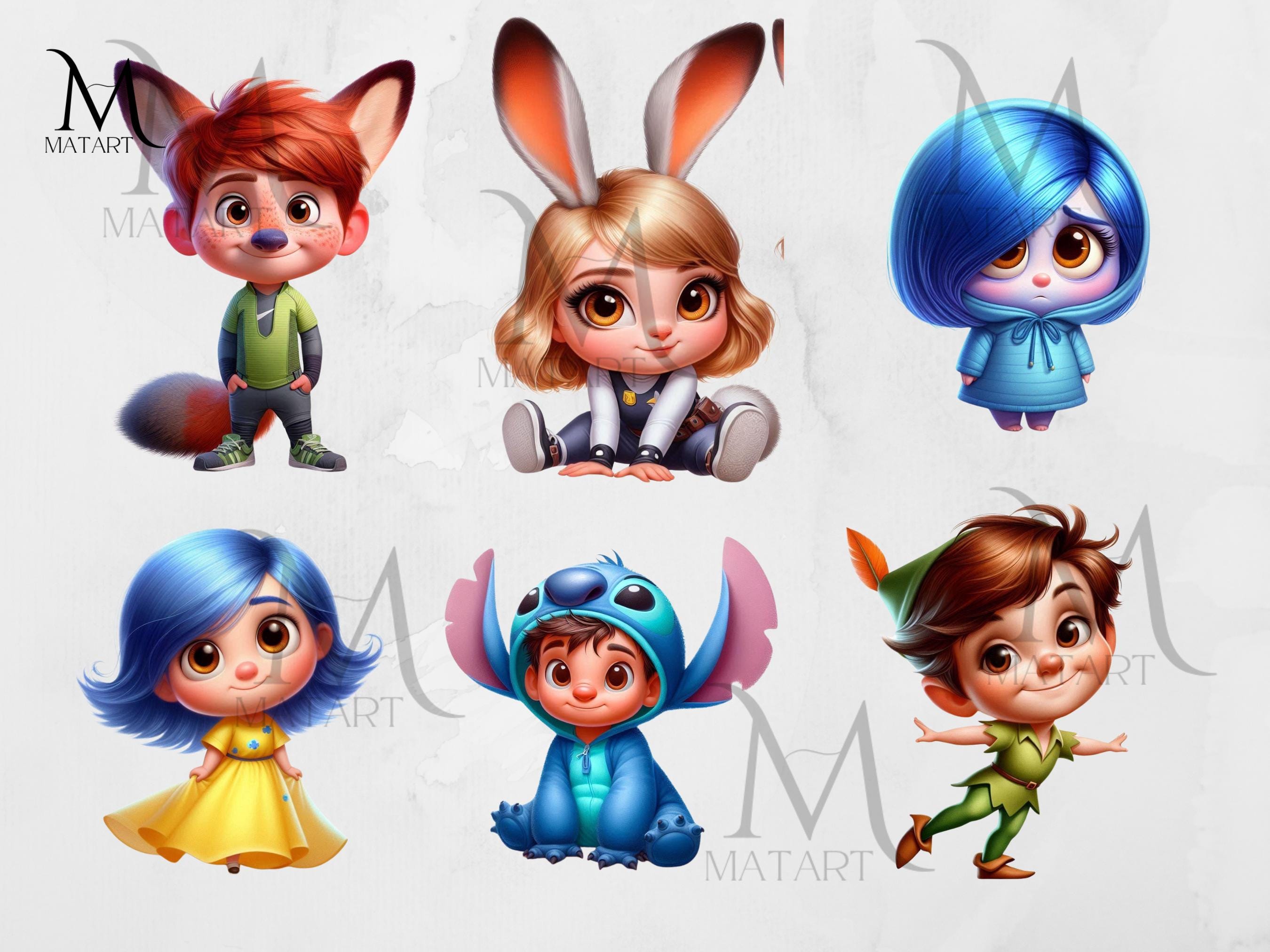 Cartoon Character PNG Clipart Bundle: Shirt Template Designs (digital ...