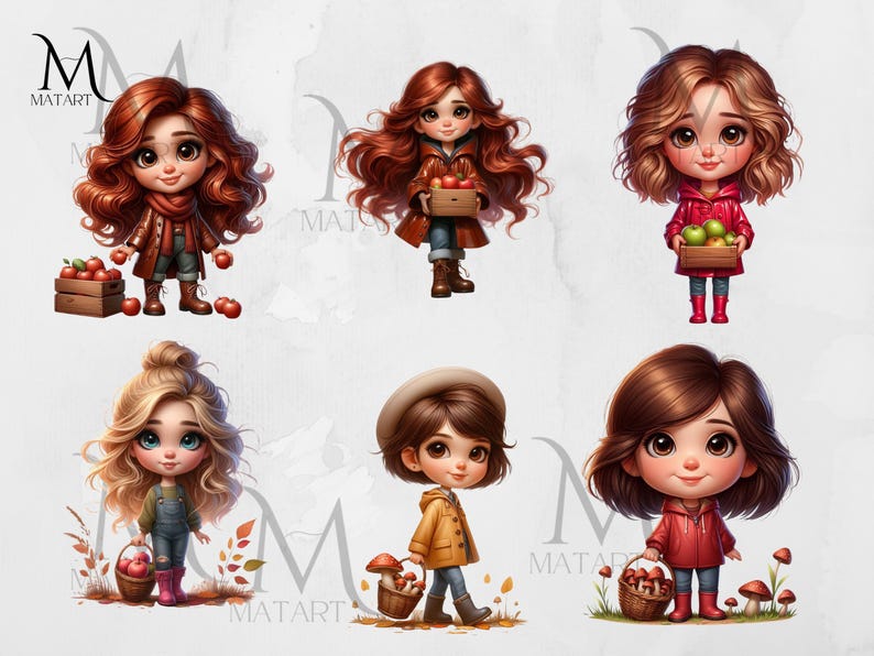 Cute Fall Girls Clipart Digital Download, Autumn Girls Bundle, Forest ...
