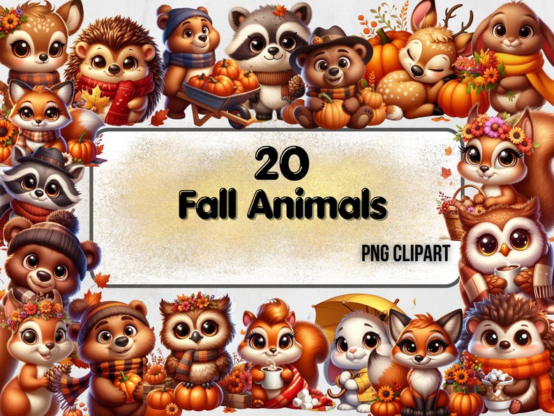 Cute Fall Animals Clipart Digital Download, Autumn Animals Bundle ...