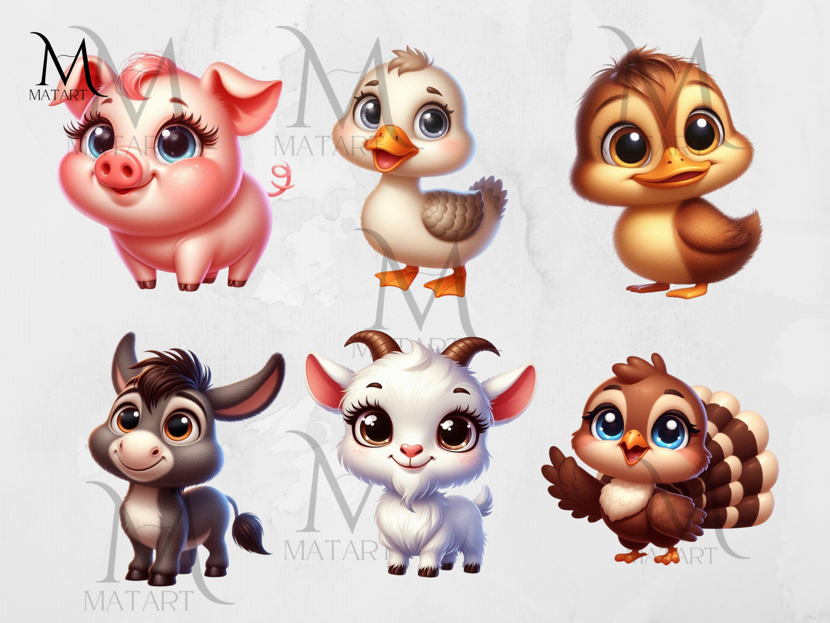 Cute Farm Animals Clipart Cartoon Style Animals Fairy Tale Kid Book ...