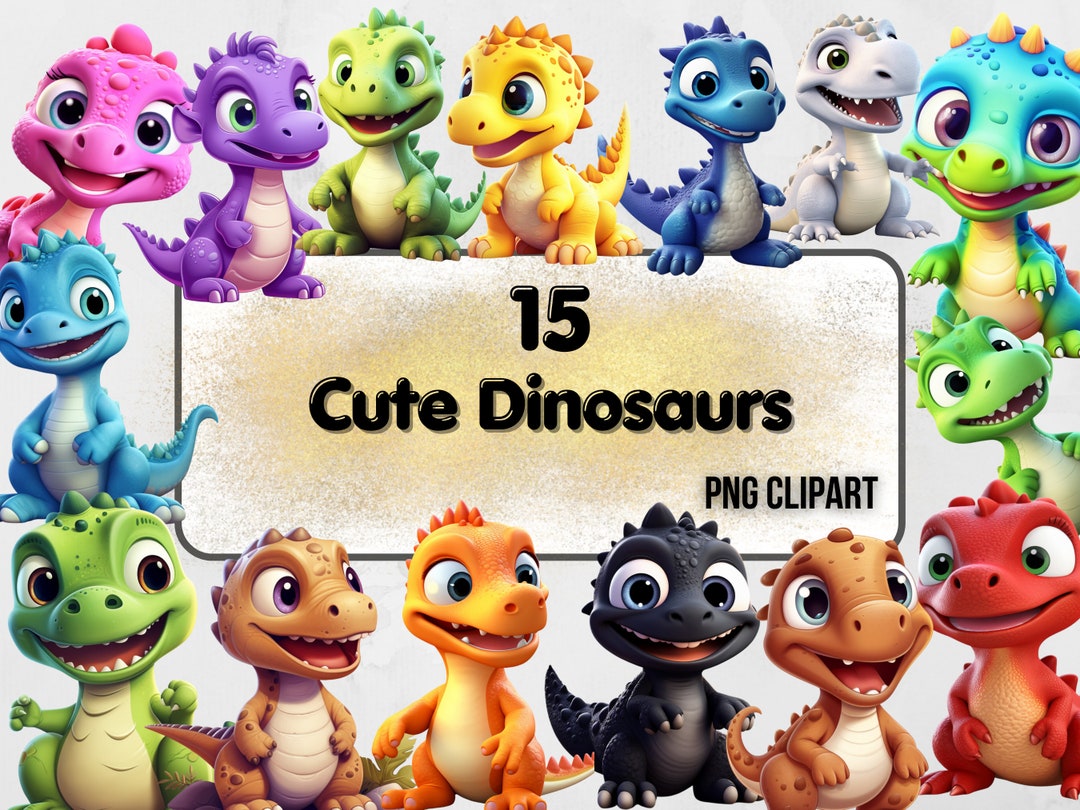 Cute Dinosaurs Clipart, Cartoon Style Dino Fairy Tale Kid Book ...