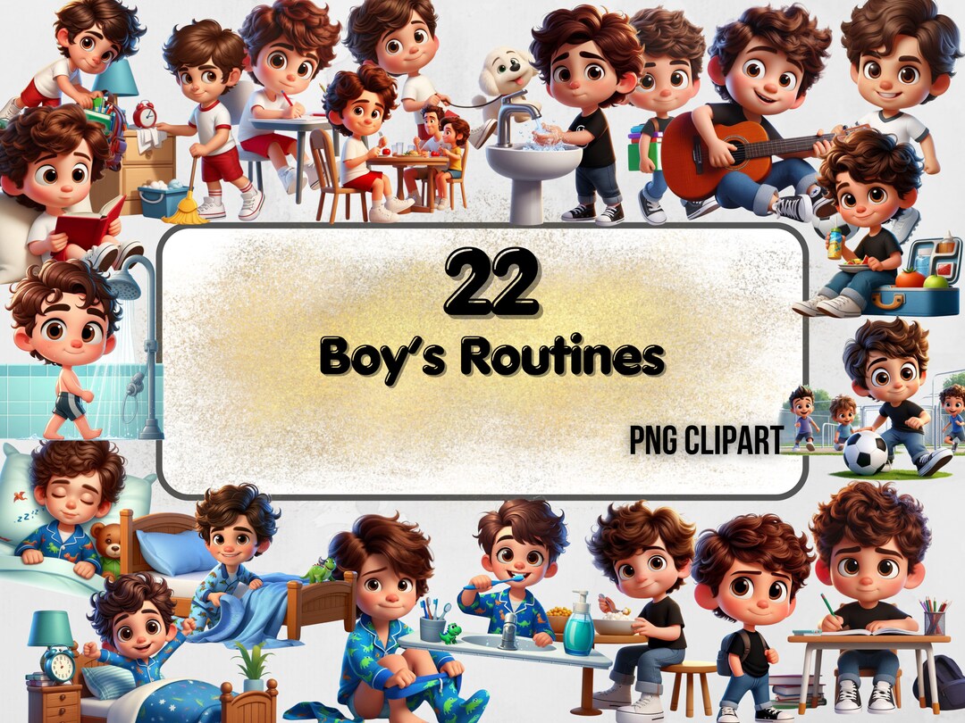 Every Day Routines, Kids Routine, Boy Clipart, Digital Clipart, Cute ...