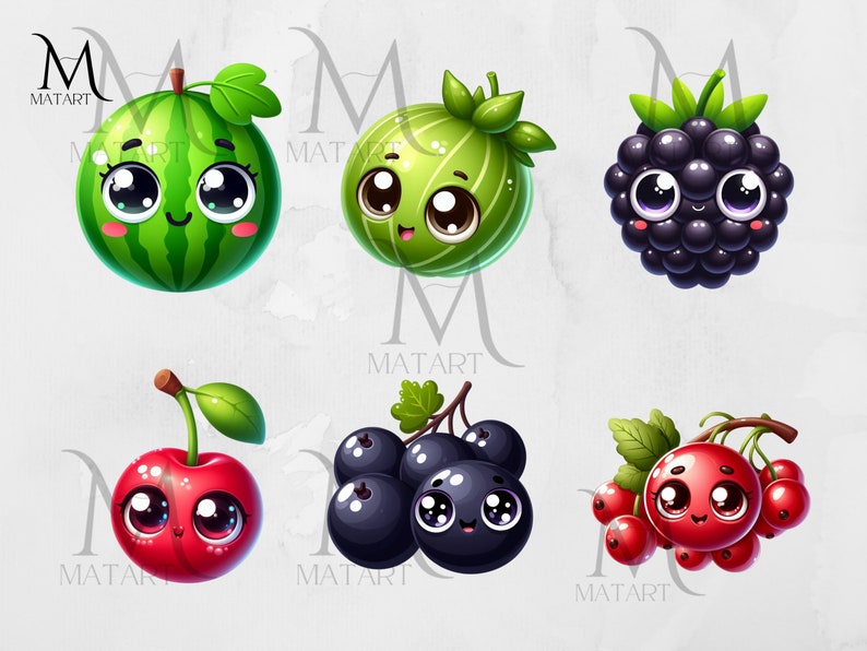 Cute Berries Clipart, Happy Food Clipart, Instant Download, Personal ...