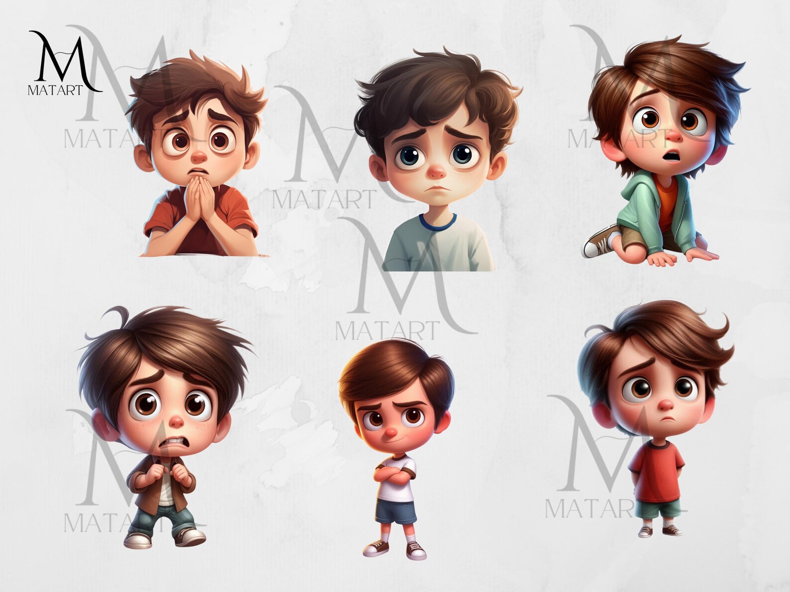 Cute Kids Emotions PNG Clipart Set. Cartoon Boy With Different Facial ...