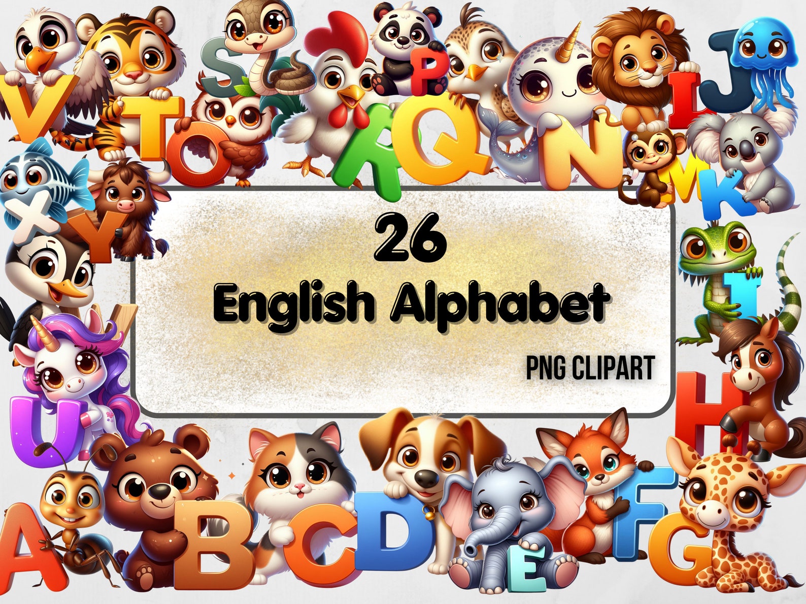 Cute Animal Alphabet Clipart Bundle Transparent PNG, Bundle Clipart ...