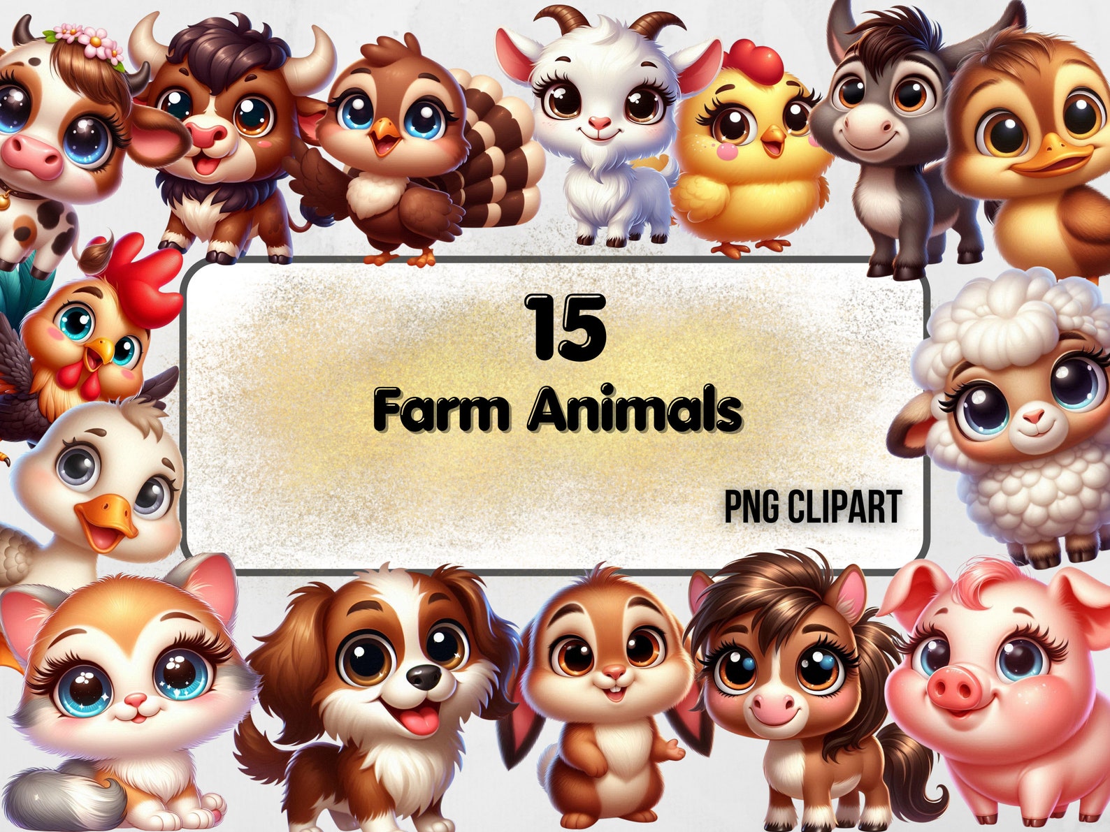 Cute Farm Animals Clipart Cartoon Style Animals Fairy Tale Kid Book ...