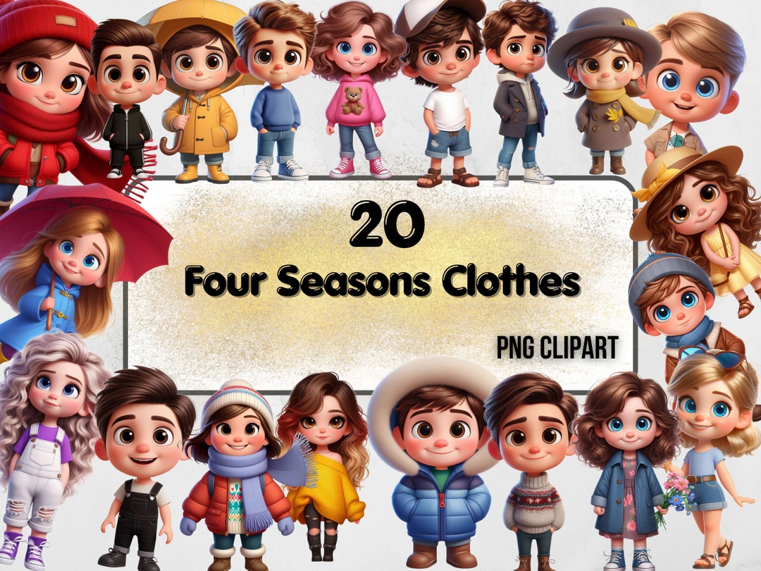 Cartoon Boy and Girl, Season Clothes, Pixar Kids, Cartoon Clipart ...