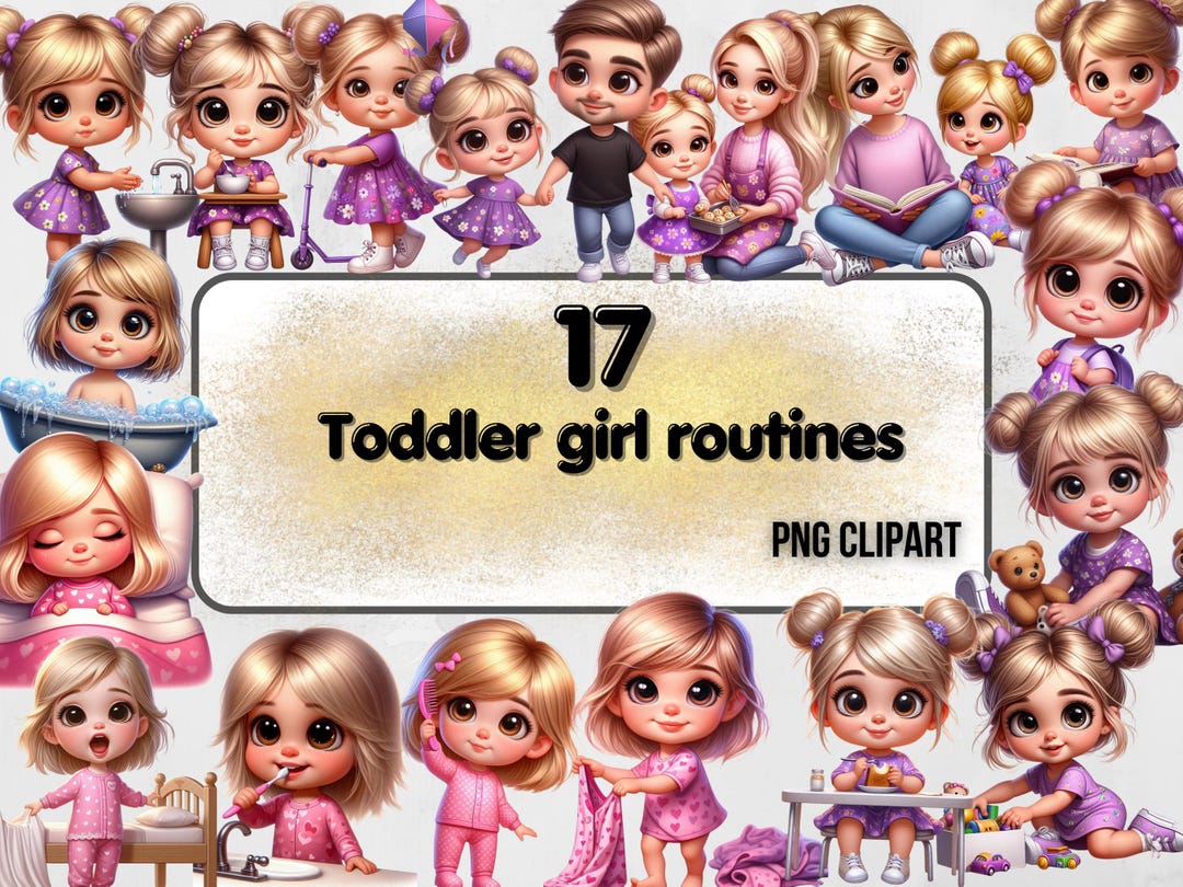 Every Day Toddler Routines, Kids Routine, Girl Clipart, Digital Clipart ...