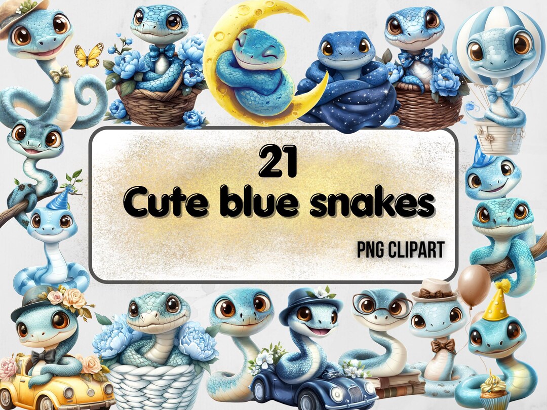 Cute Blue Snake Watercolor Clipart, Cute Baby Snake, Animals Decor ...