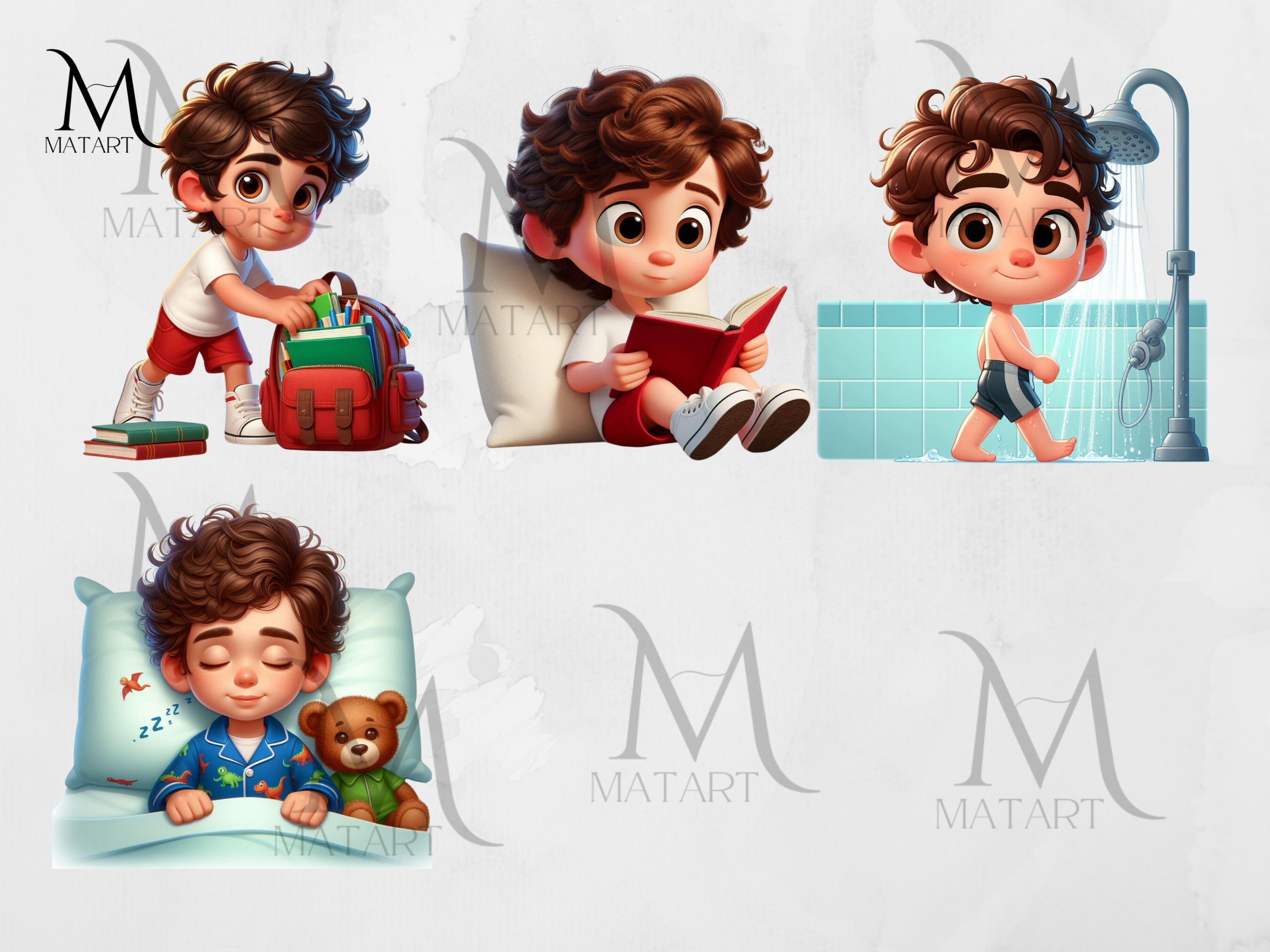 Every Day Routines, Kids Routine, Boy Clipart, Digital Clipart, Cute ...