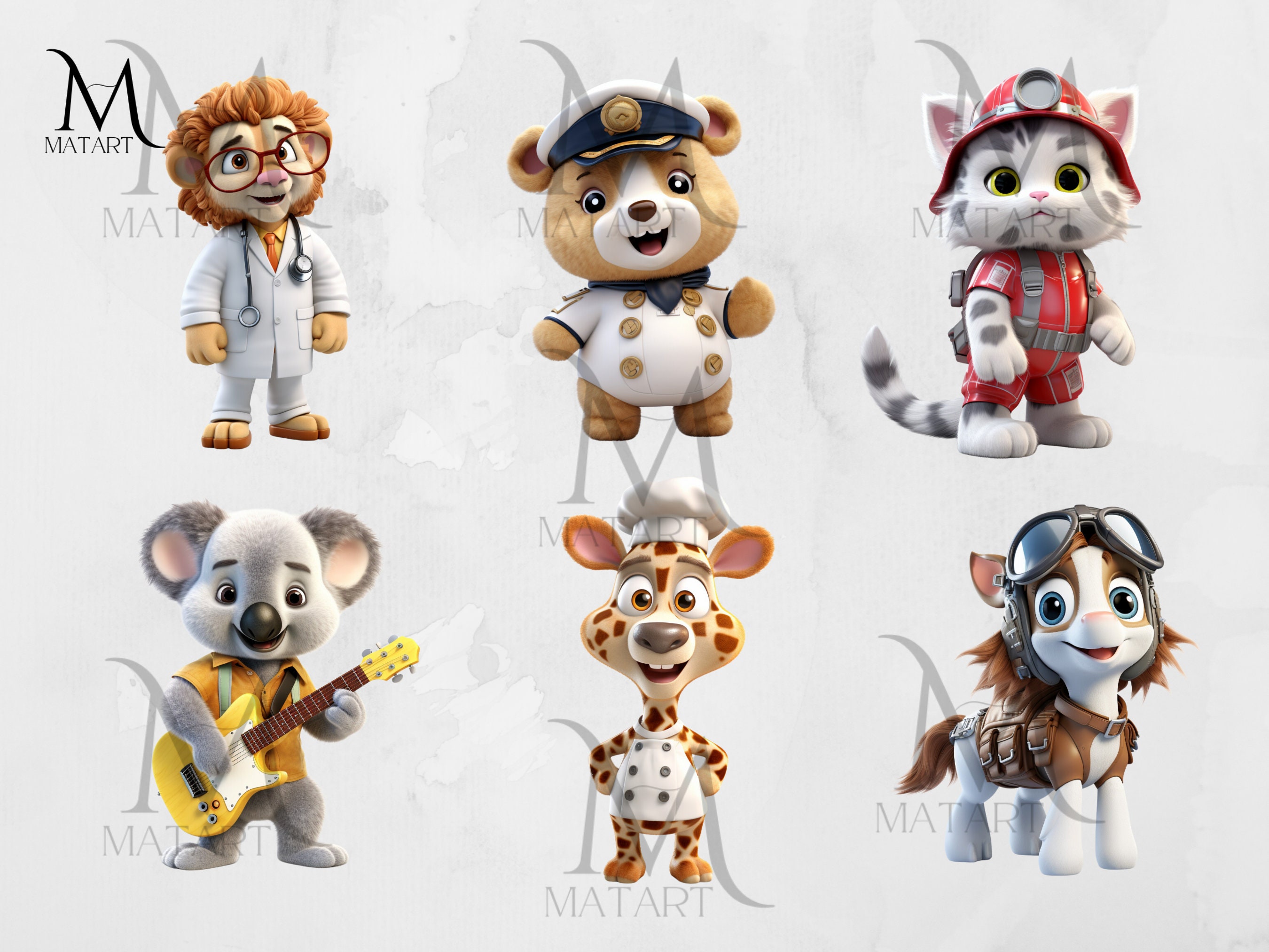 Cute Animals Jobs Clipart Cartoon Style Animals Fairy Tale Kid Book ...