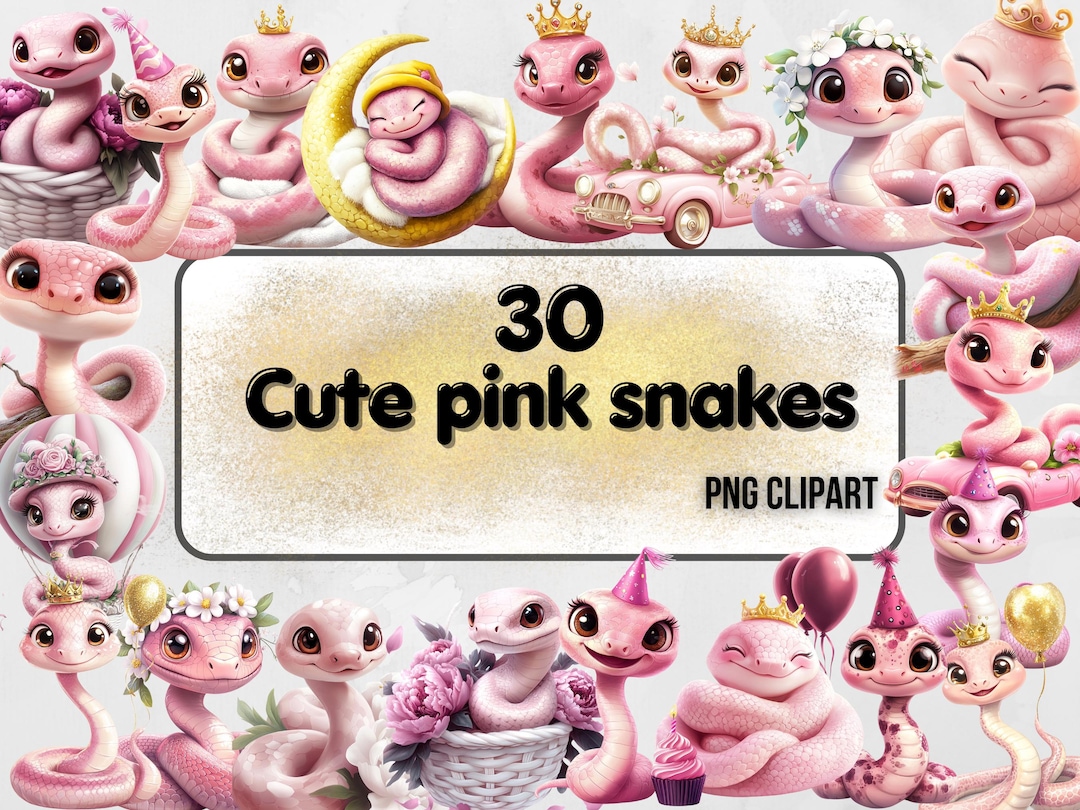 Cute Pink Snake Watercolor Clipart, Cute Baby Snake, Animals Decor ...