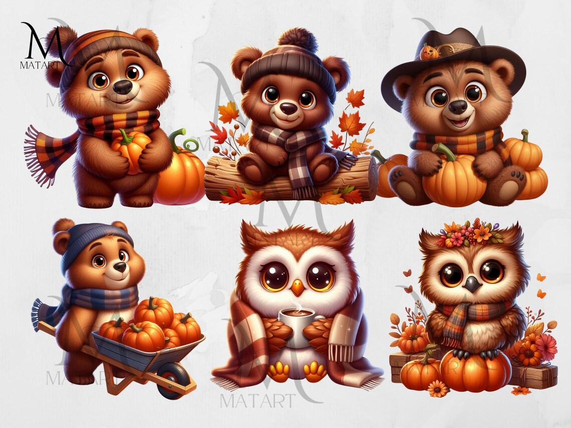 Cute Fall Animals Clipart Digital Download, Autumn Animals Bundle ...