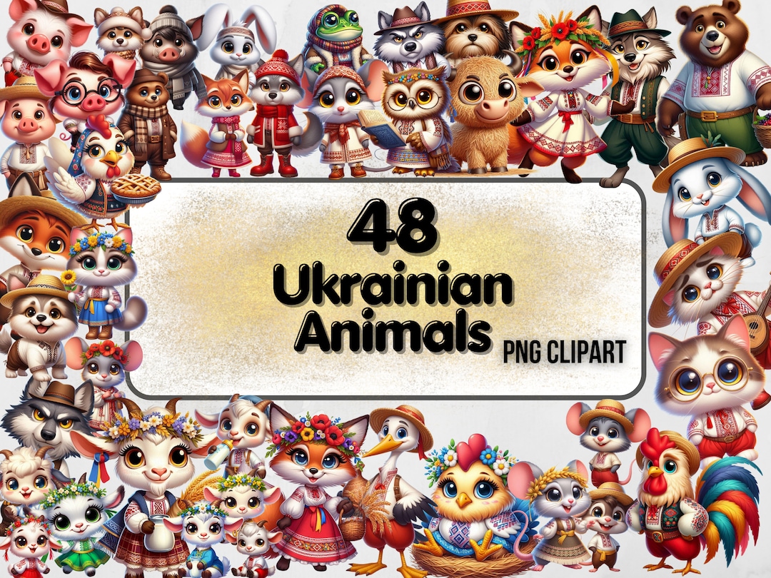 Cute Animals Clipart Wearing in Ukrainian Clothes, Cartoon Style ...