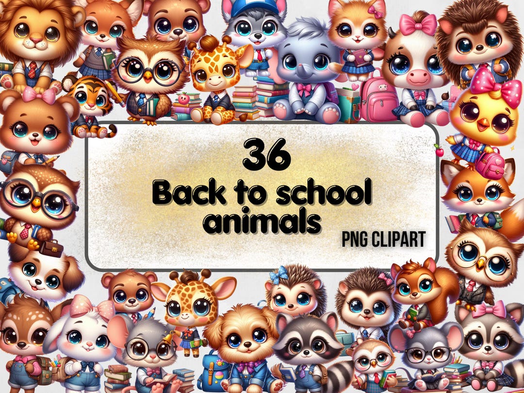 Cute Back to School Animals Clipart Bundle, Cute Animal PNG, Classroom ...